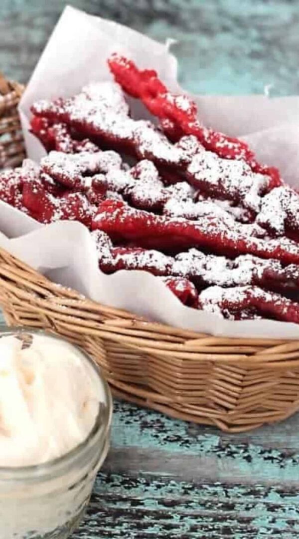 Red Velvet Funnel Cake Sticks - Sweet T Makes Three